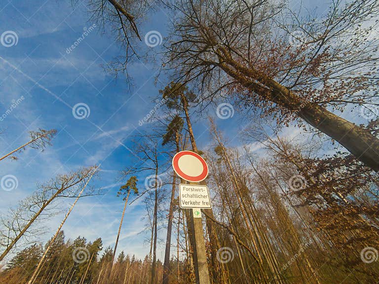 German only FORESTRY TRAFFIC Sign in Front of Trees Stock Photo - Image ...