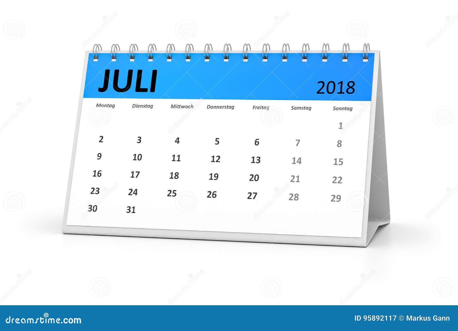 German Language Table Calendar 2018 July Stock Illustration ...