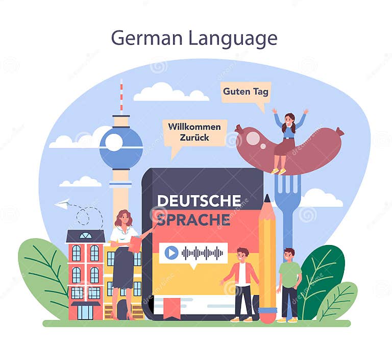 German Learning Concept. Language School German Course Stock Vector ...