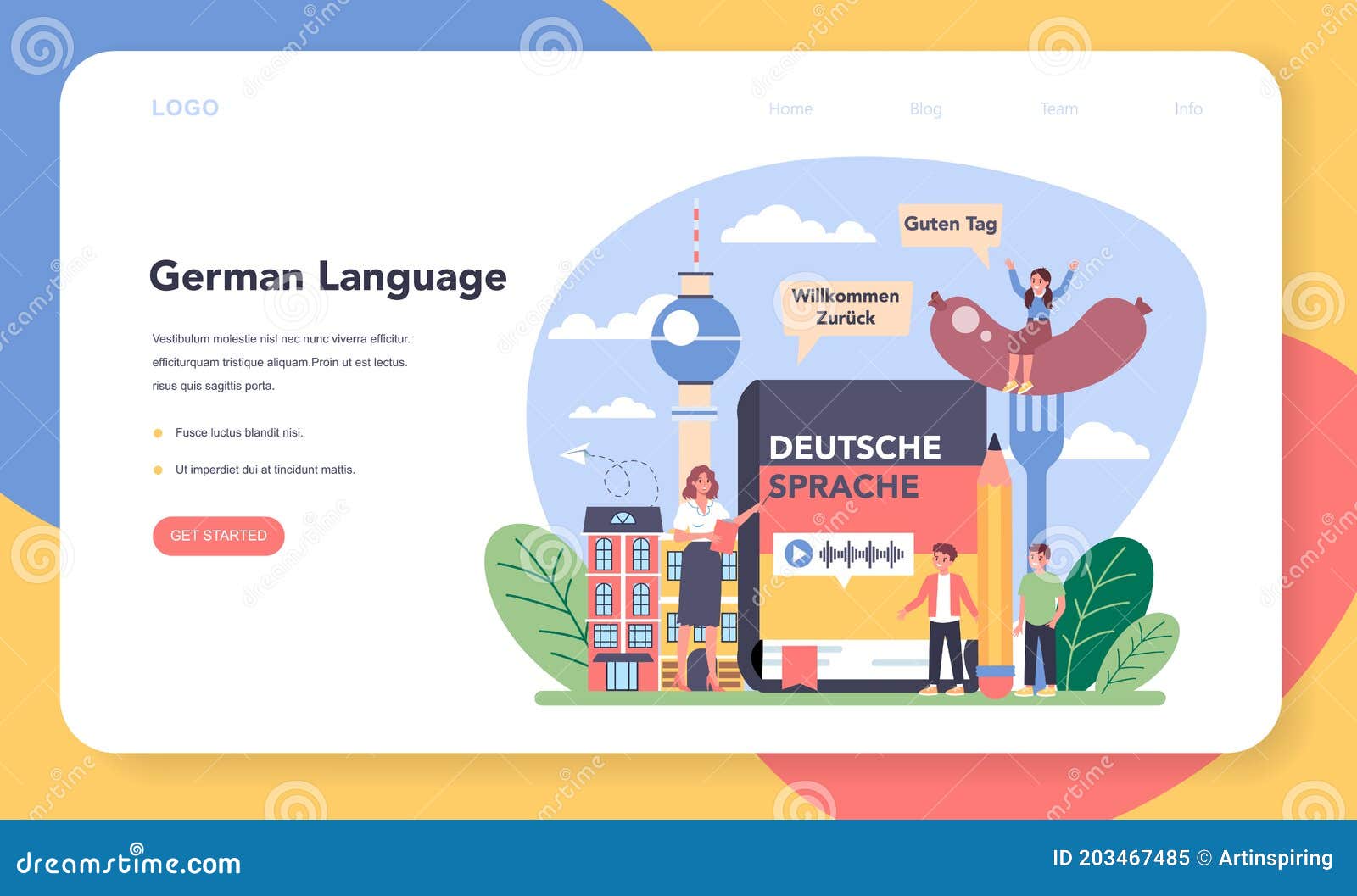 German Learning Web Banner or Landing Page. Language School Stock ...