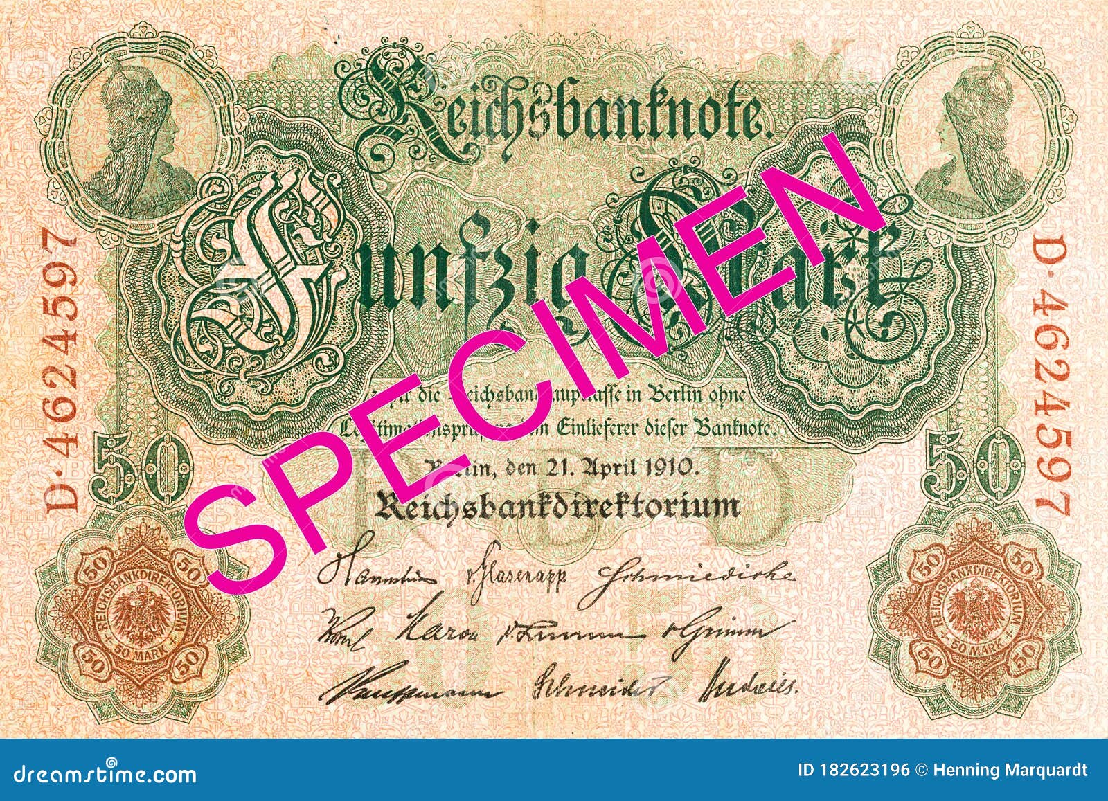 50 German Mark Bank Note 1910 Obverse Stock Photo - Image of economy ...