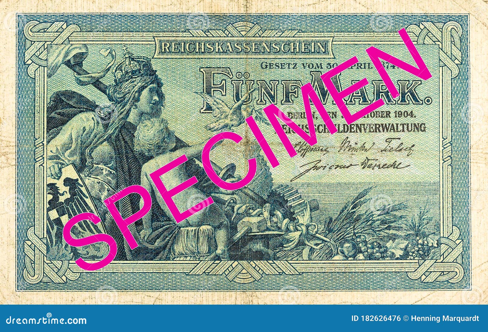 5 German Mark Bank Note 1874 Obverse Stock Photo - Image of bank ...