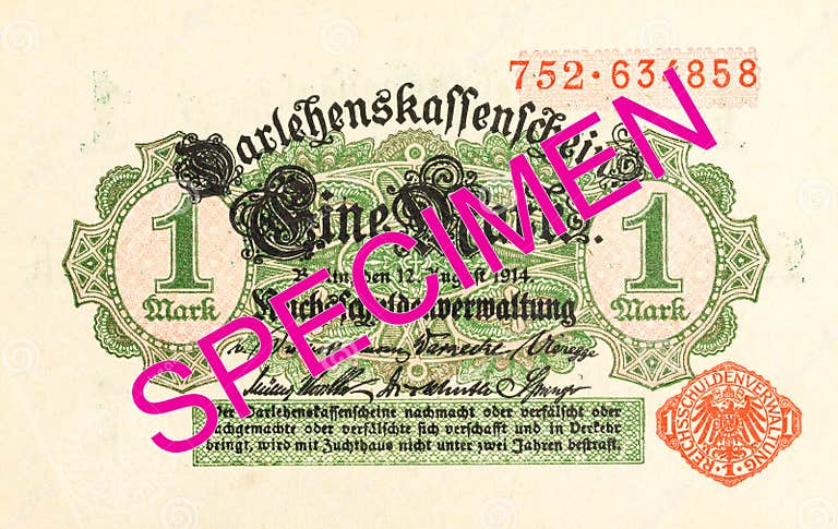 1 German Mark Bank Note 1914 Obverse Stock Image - Image of republic ...