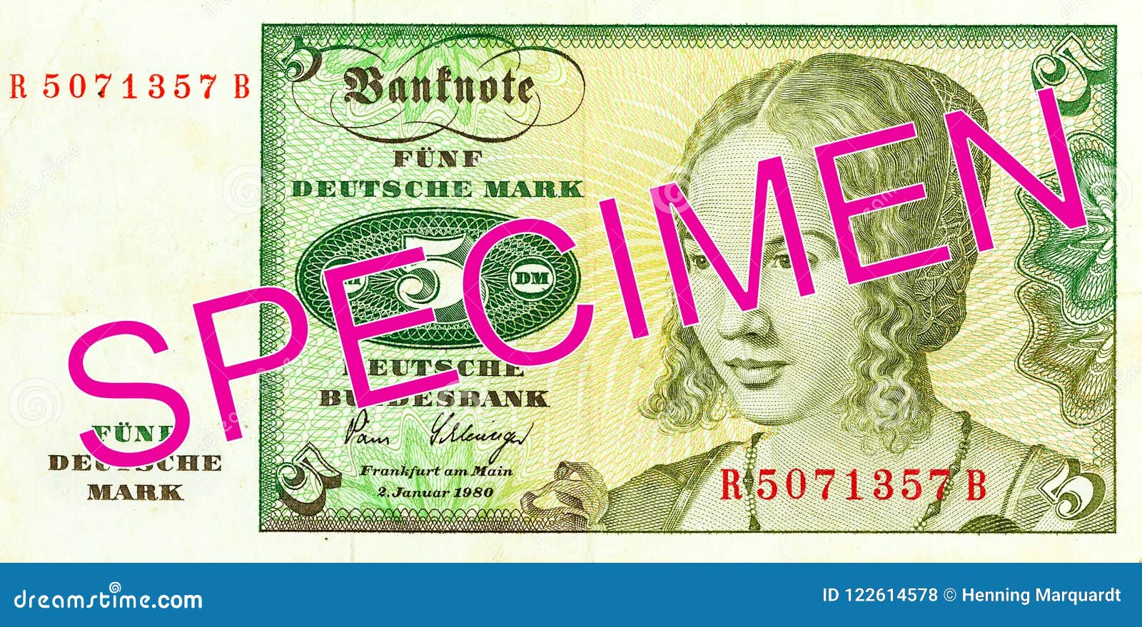 5 German Mark Bank Note Obverse Stock Photo - Image of cash, bank ...