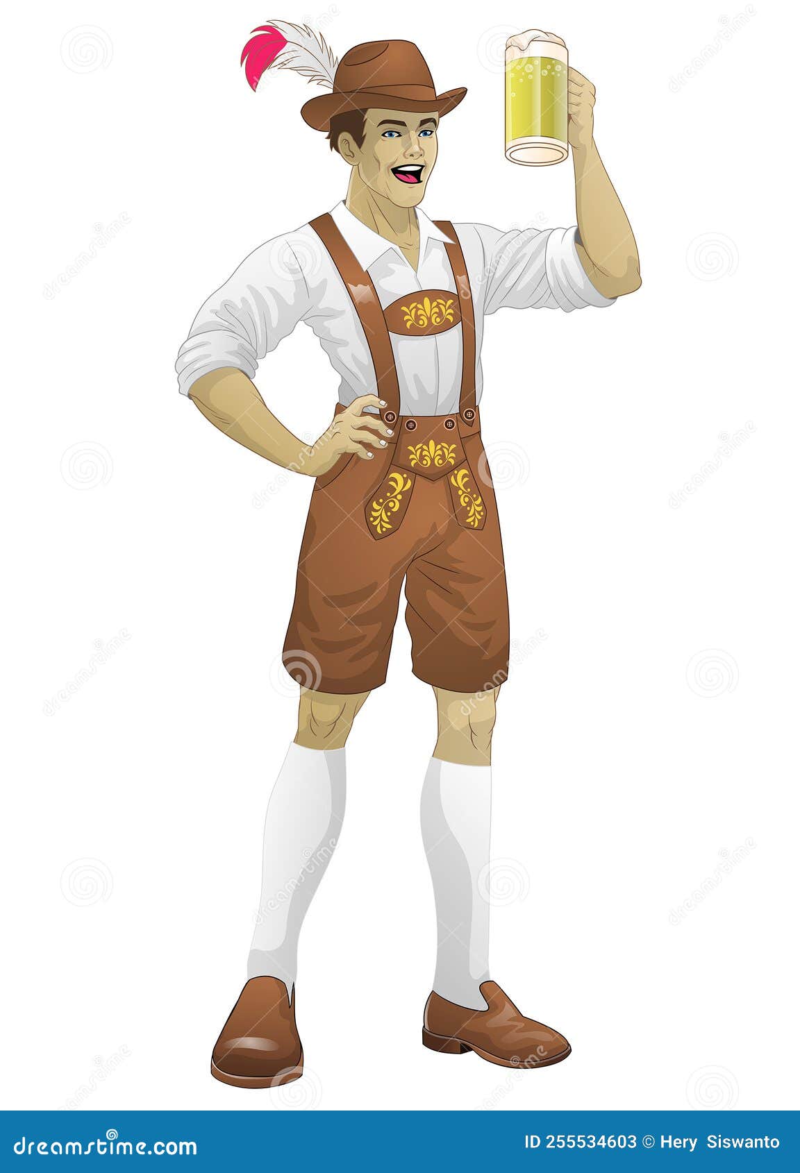 German Men Wearing Lederhosen Presenting the Beer Stock Vector ...