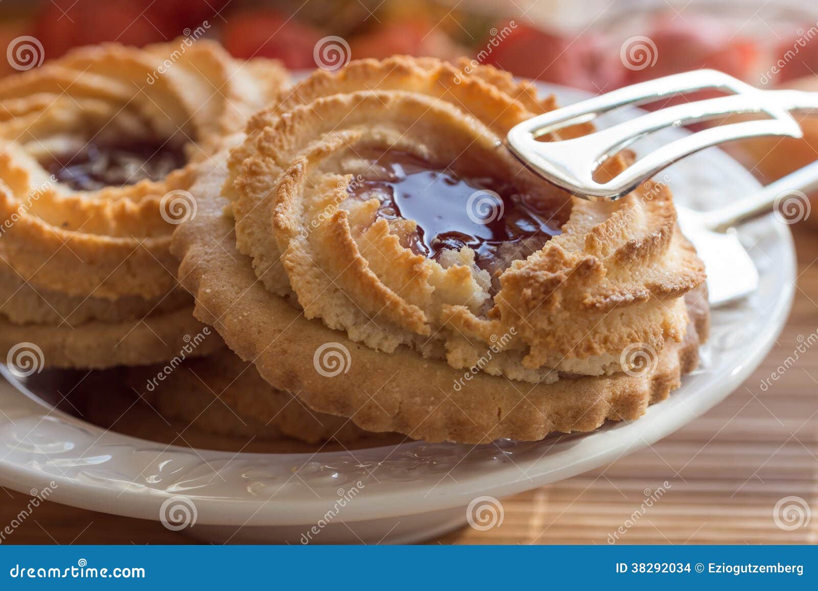German Ox Eye Cookies on a Laid Table Stock Photo - Image of baking ...