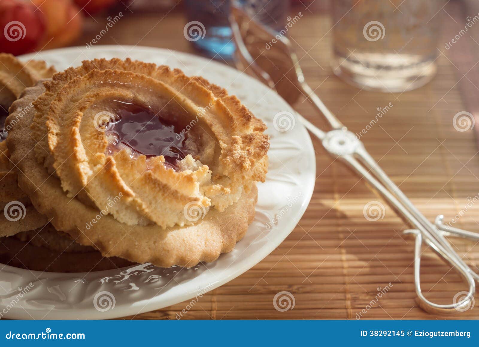 German Ox Eye Cookies on a Laid Table Stock Image - Image of sweet ...