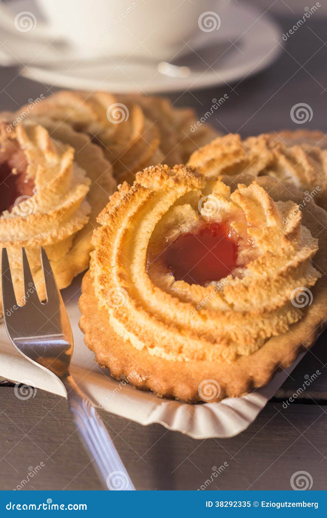 German Ox Eye Cookies on a Laid Table Stock Image - Image of marzipan ...