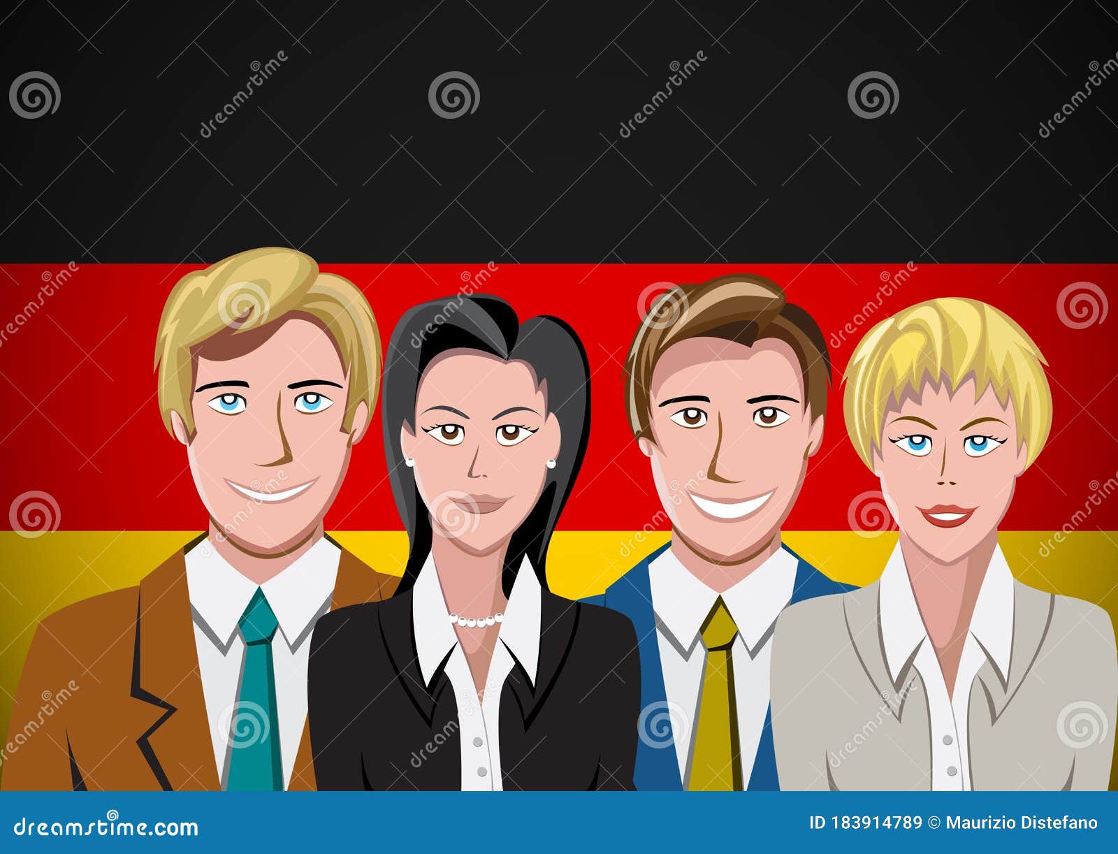 German People, Ahead Of The Flag. Portrait Of Teamwork In Flat Design ...