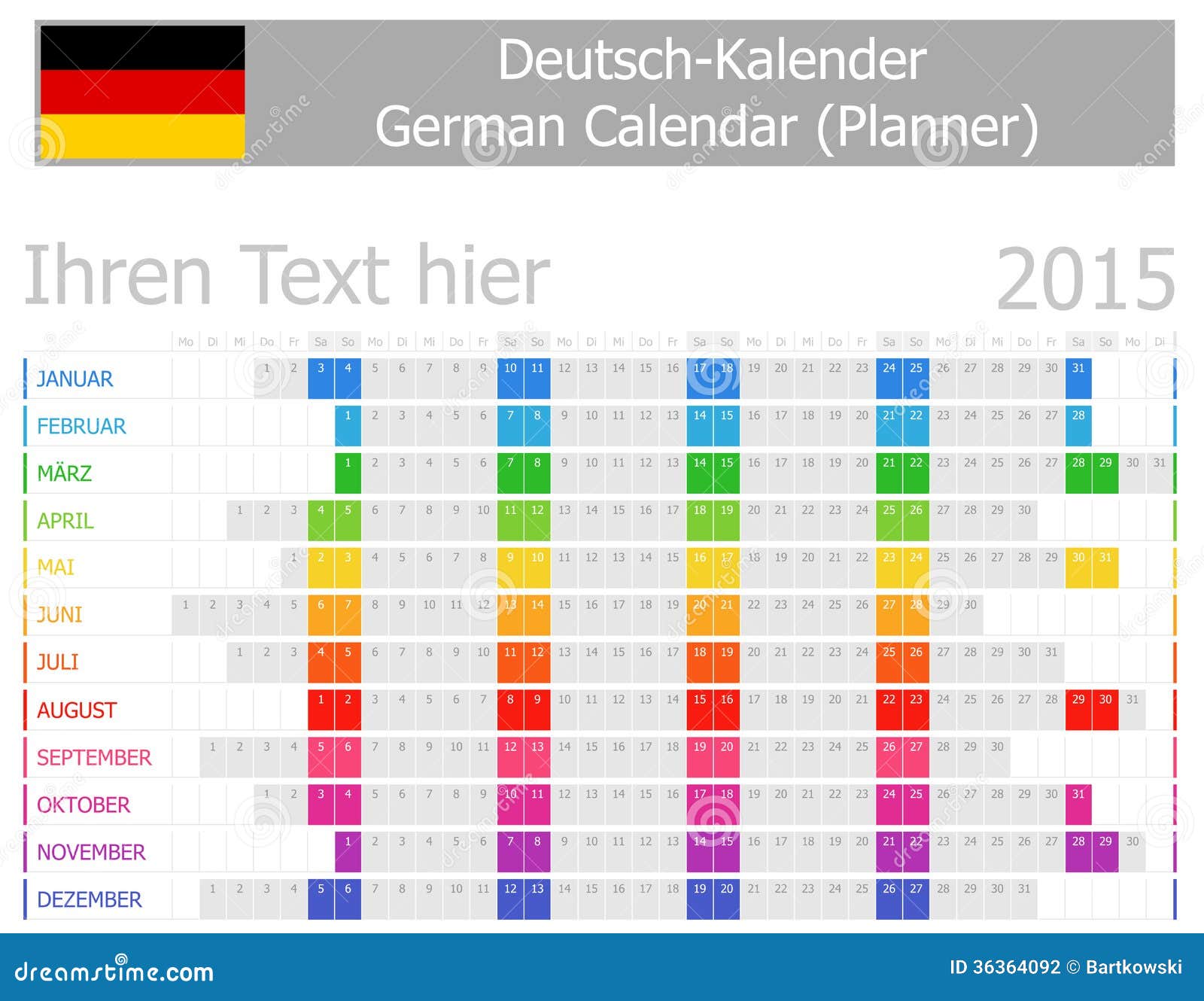 2015 German Planner Calendar with Horizontal Months Stock Vector ...