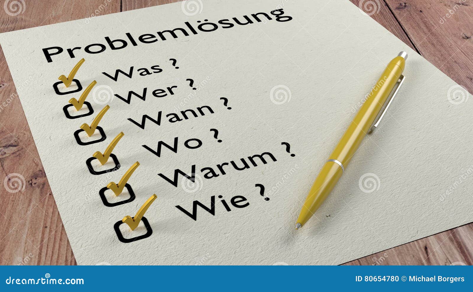 German Problem Solving Checklist Ballpen and Tick Marks Stock ...