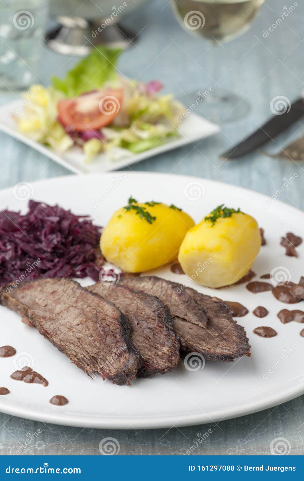 German Sauerbraten with Red Cabbage Stock Photo - Image of meal, plate ...