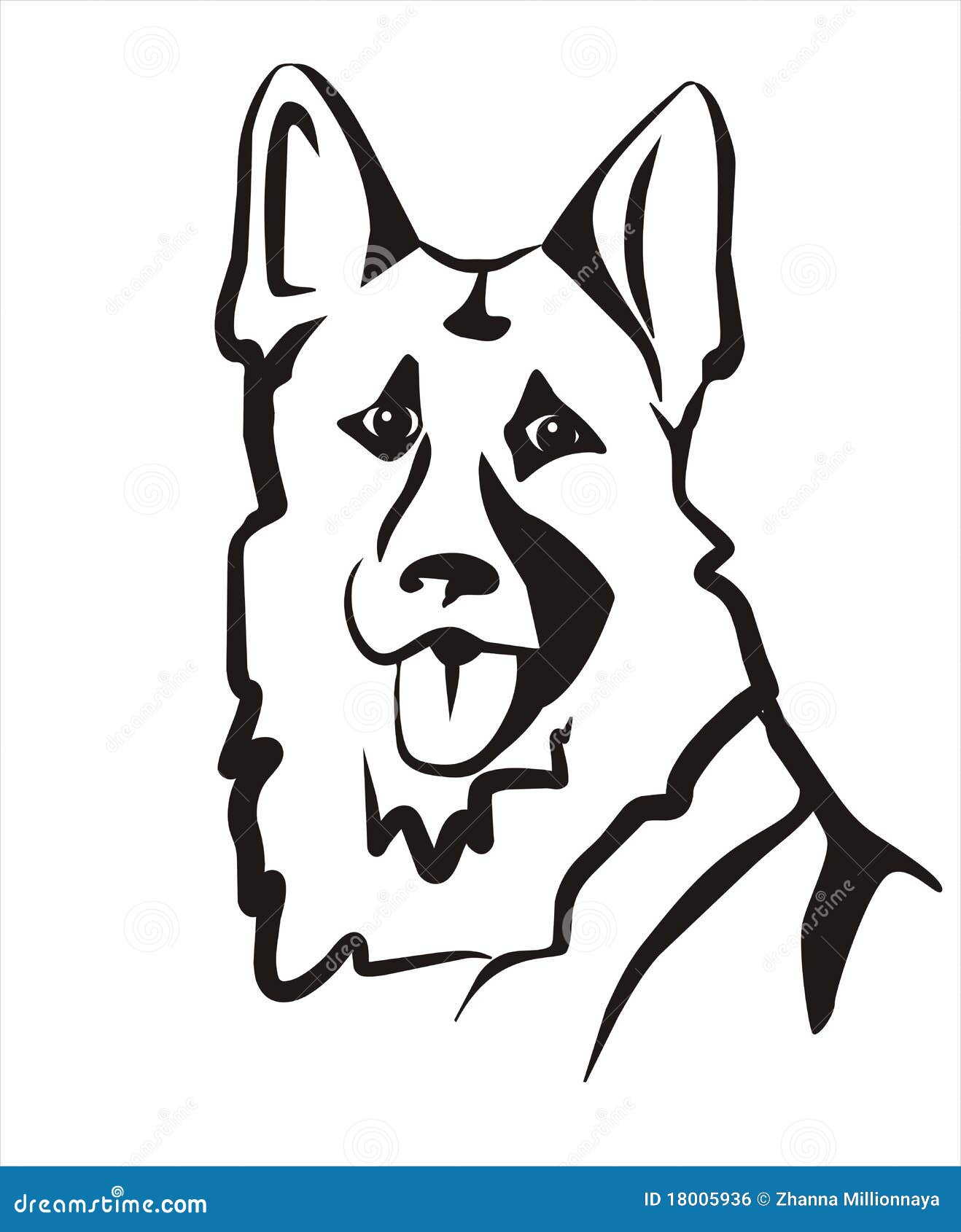 German Shepard Vector Illustration, Portrait Sketch In Black Lines. Dog ...