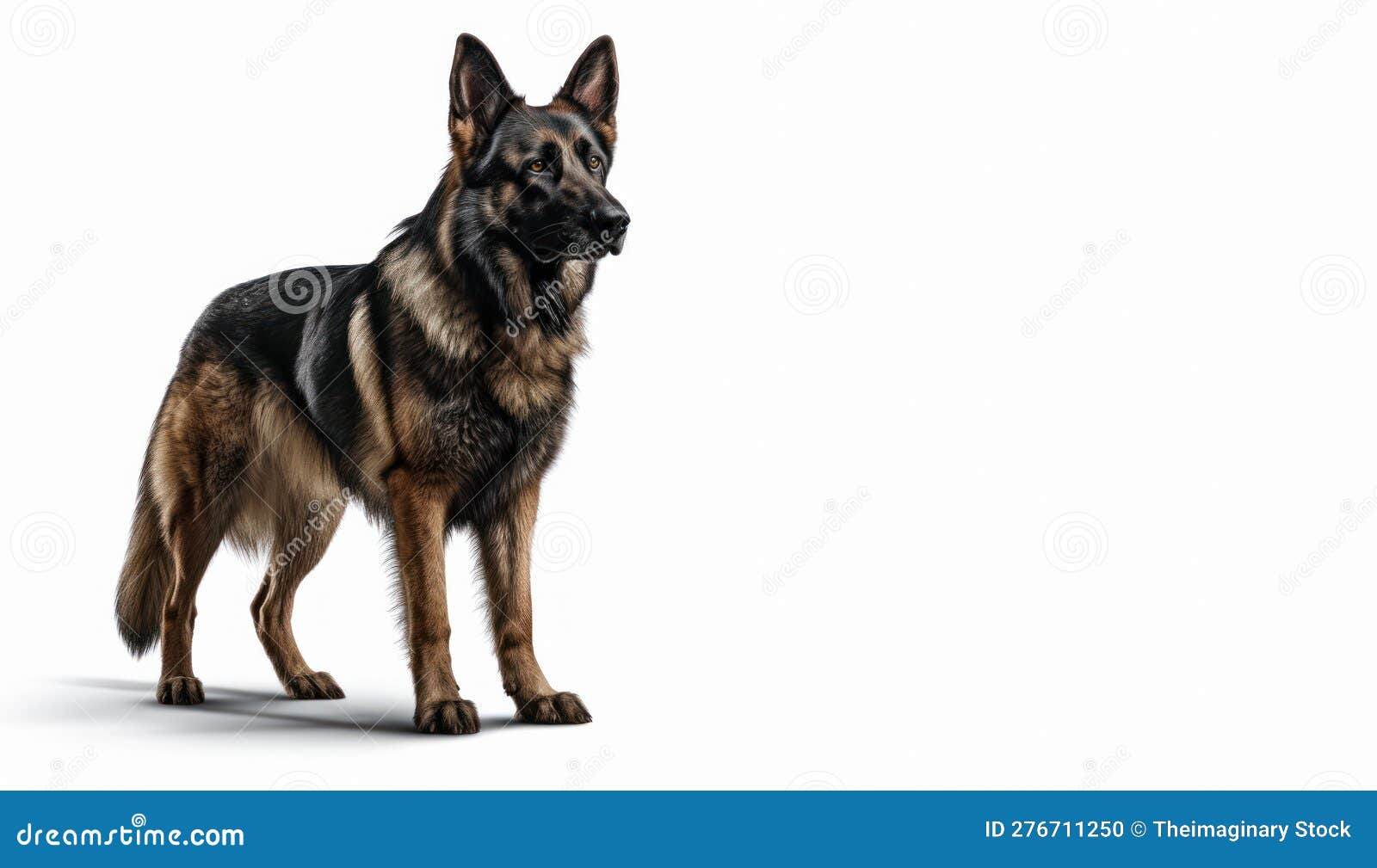 German Shepherd with Alert Expression, Standing Pose on Isolated White ...