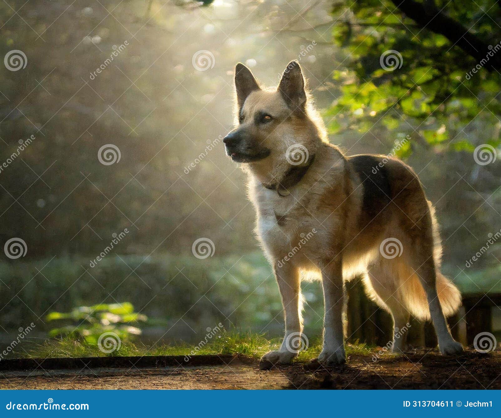 German Shepherd Dog in a Forest at Sunset Stock Illustration ...