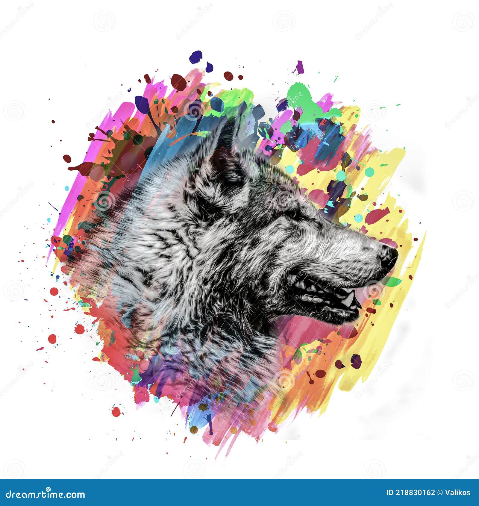 German Shepherd Dog with Wolf in the Jungle Color Art Stock ...