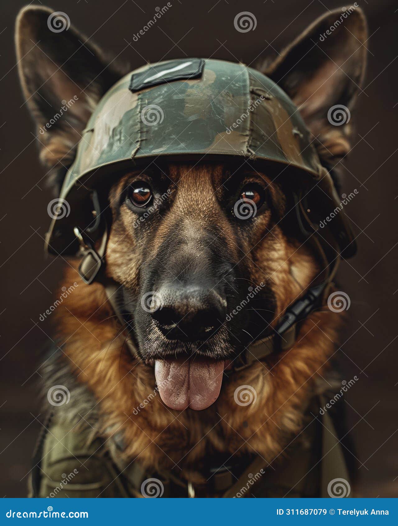 German Shepherd in Military Helmet Stock Image - Image of purebred ...