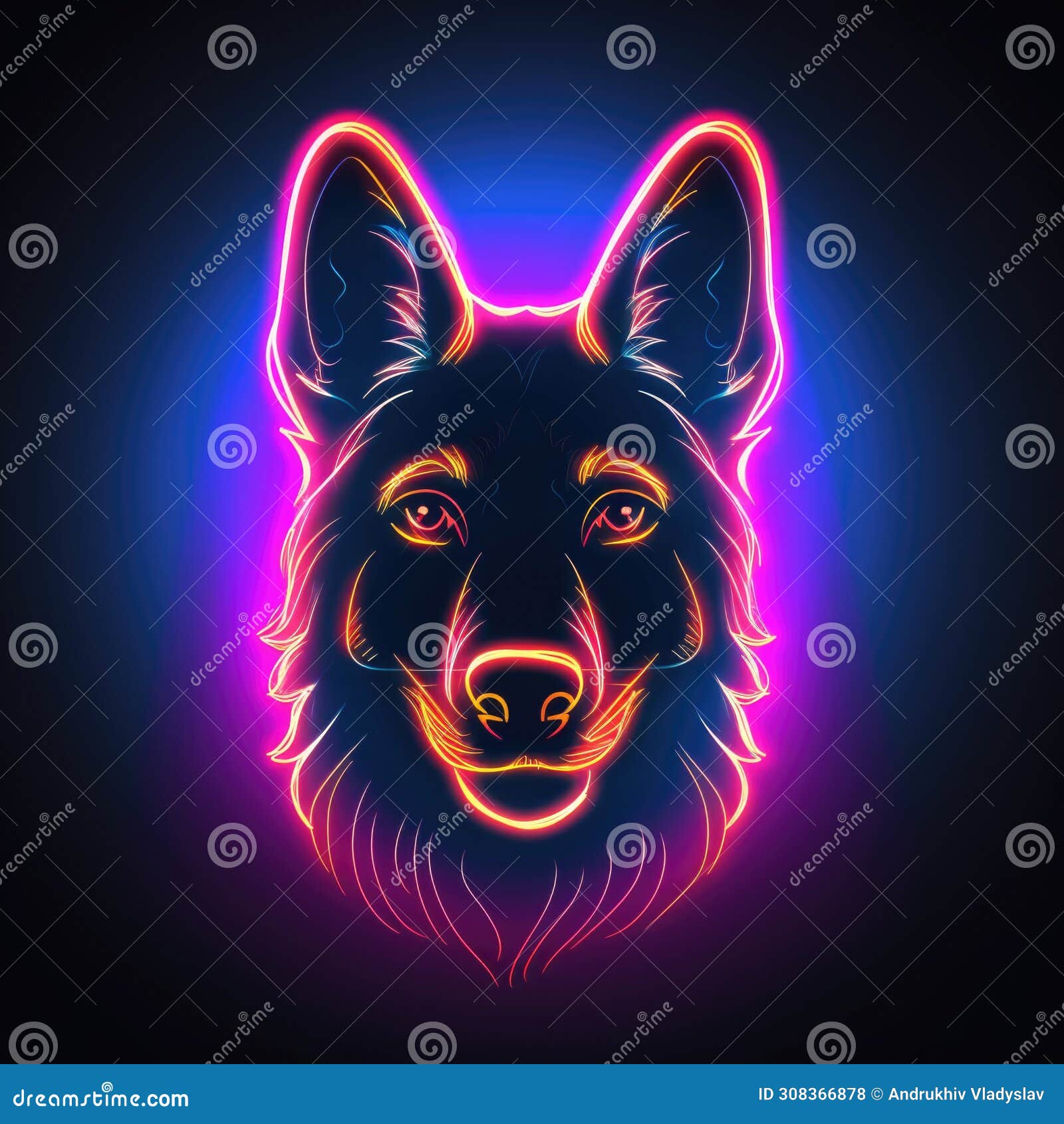 German Shepherd. Neon Outline Icon with a Light Effect Stock ...