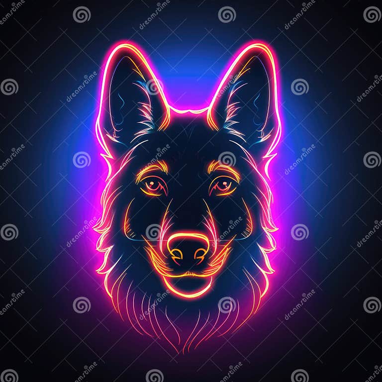 German Shepherd. Neon Outline Icon with a Light Effect Stock ...