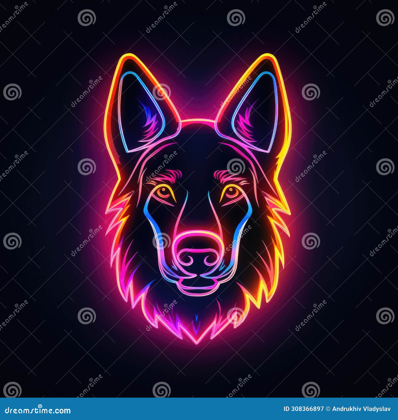 German Shepherd. Neon Outline Icon with a Light Effect Stock ...