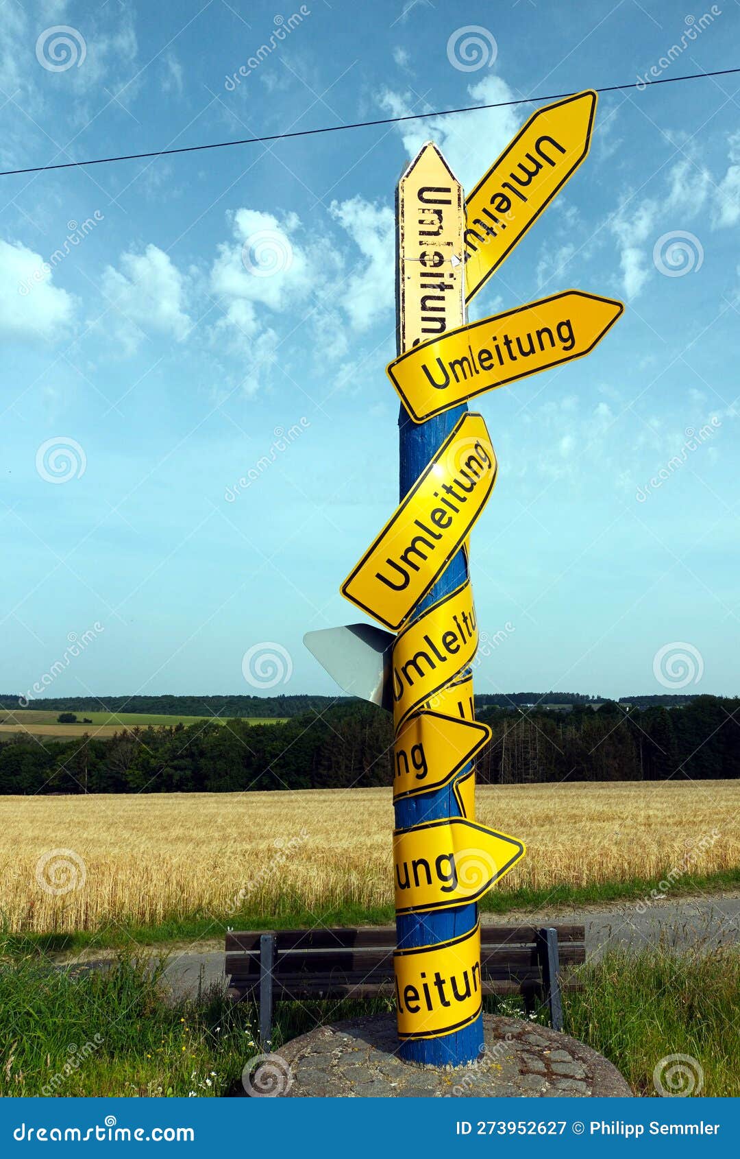 German Signs Umleitung on Post in Front of Blue Sky Editorial ...