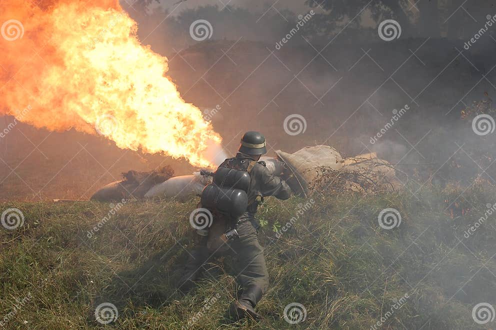 German Soldier with Flame-thrower Stock Photo - Image of active, danger ...