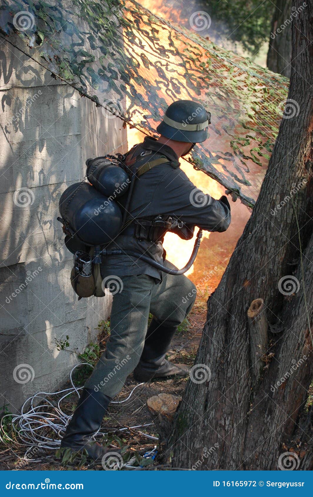 German Soldier with Flame-thrower Stock Photo - Image of ammunition ...