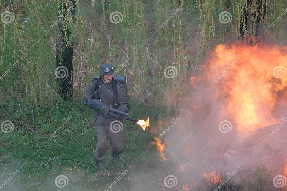 German Soldier with Flame-thrower Stock Photo - Image of portrait ...