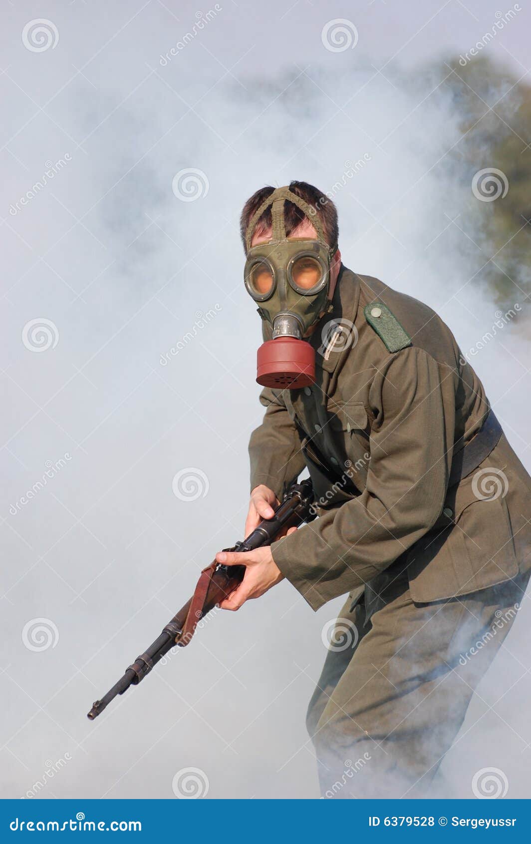 German Soldier in Gas Mask . WW2 Reenacting Stock Photo - Image of ...