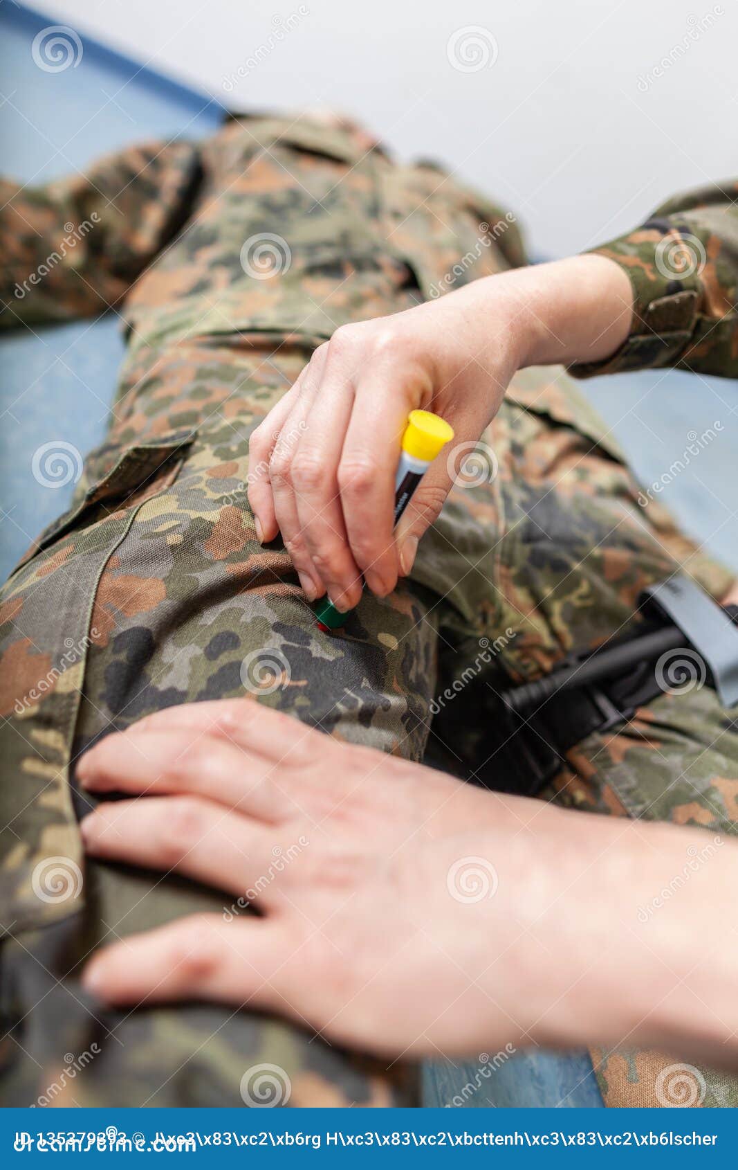 Soldier Injections a Morphin Auto Injector Stock Image - Image of ...