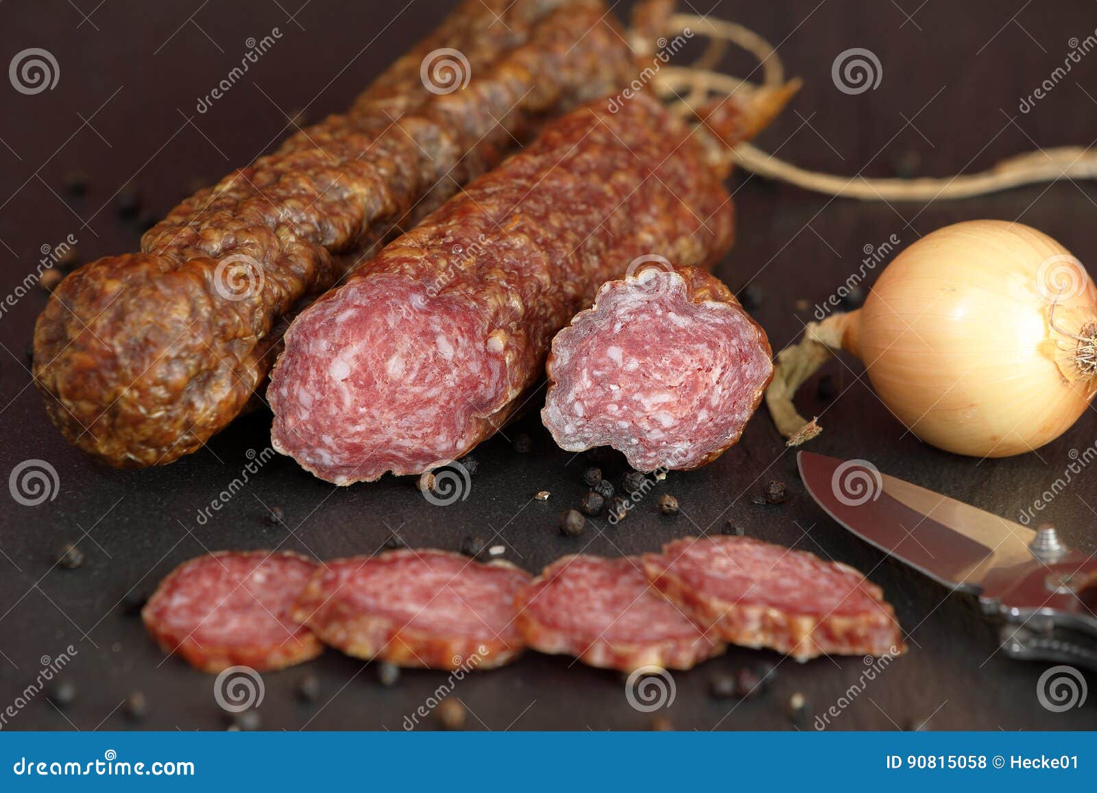 German Specialty Old Sausage Salami Stock Photo - Image of broach ...