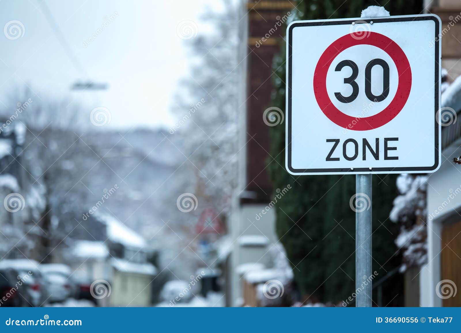 German 30 Speed Sign in the Winter Stock Photo - Image of symbol ...