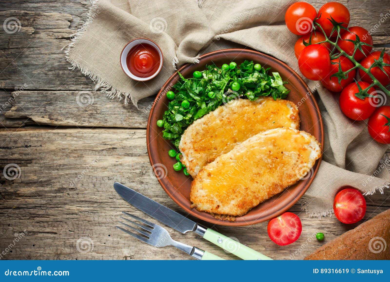 German-style Chicken Schnitzel Stock Image - Image of food, cherry ...