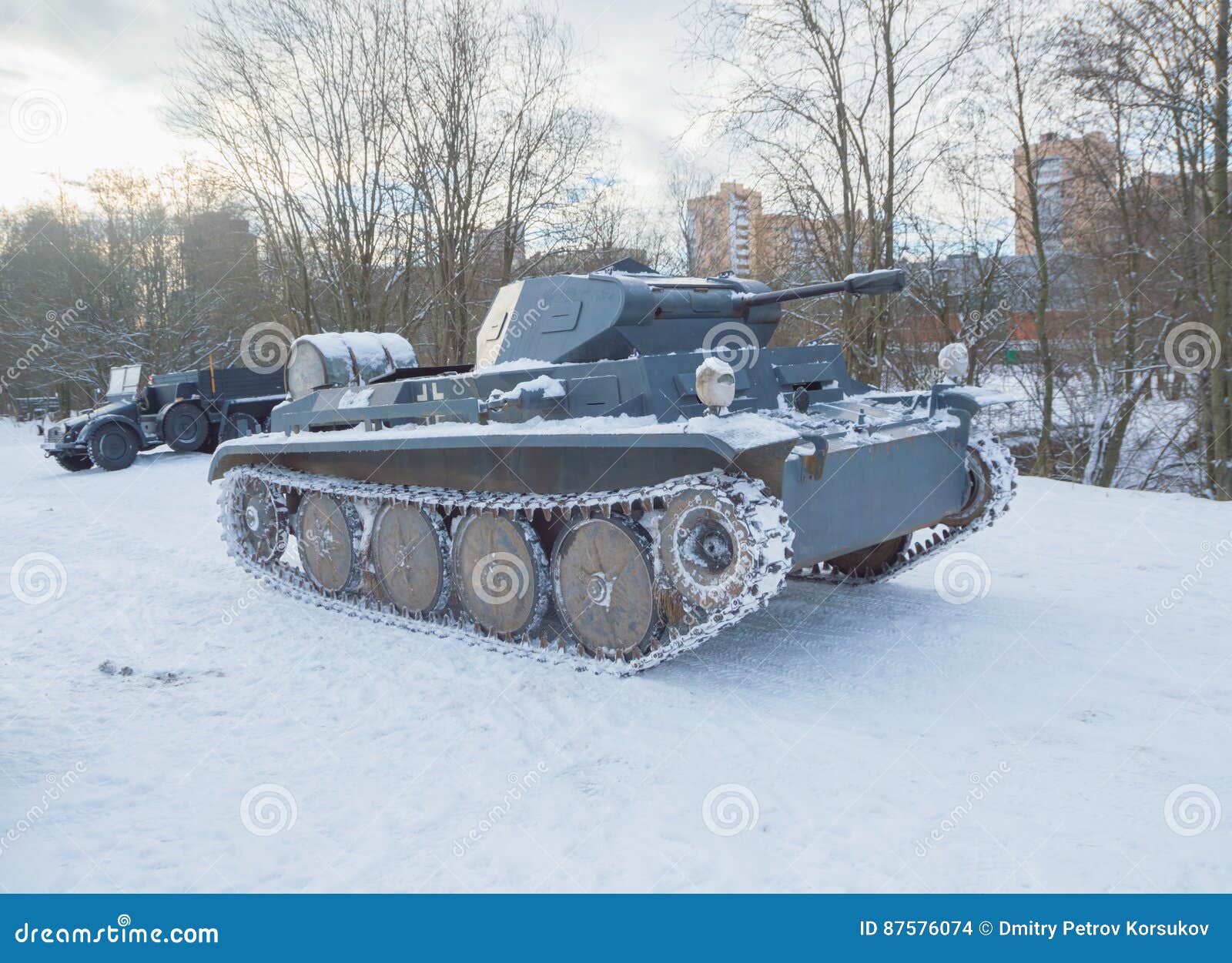 German Tank in the Winter on the Road Stock Photo - Image of people ...