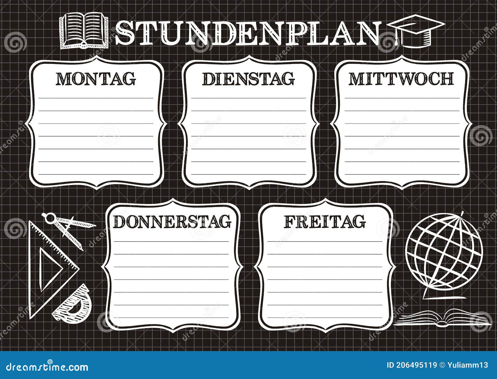 German Template of a School Schedule for 5 Days Stock Vector ...
