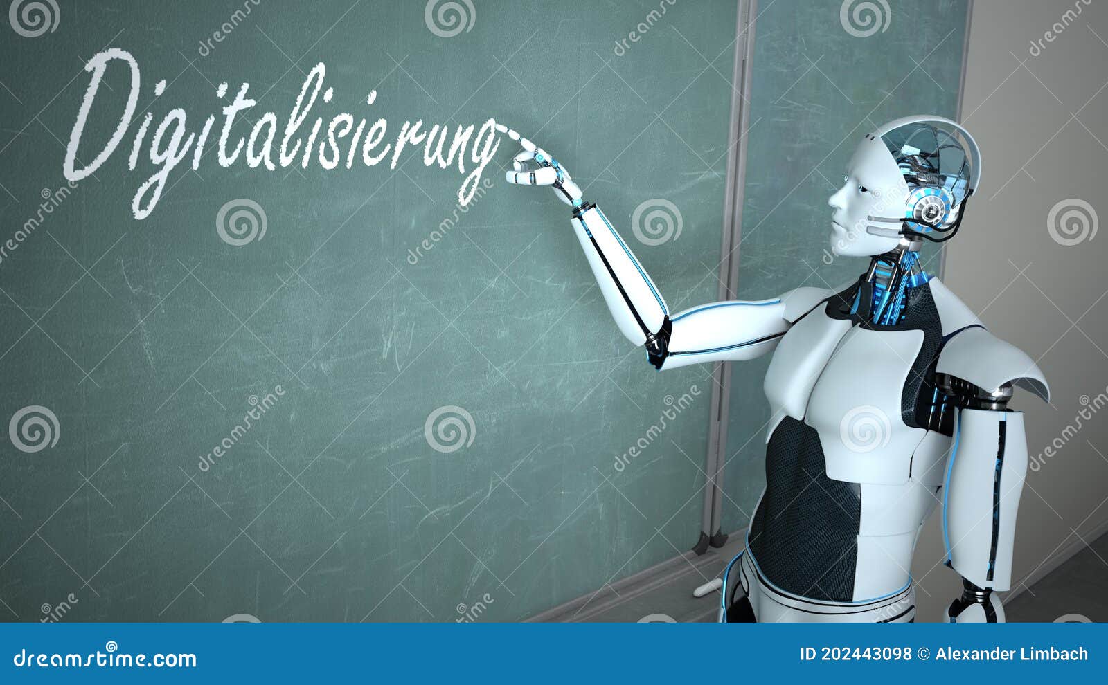 Humanoid Robot Blackboard Digitalisierung Royalty-Free Cartoon ...
