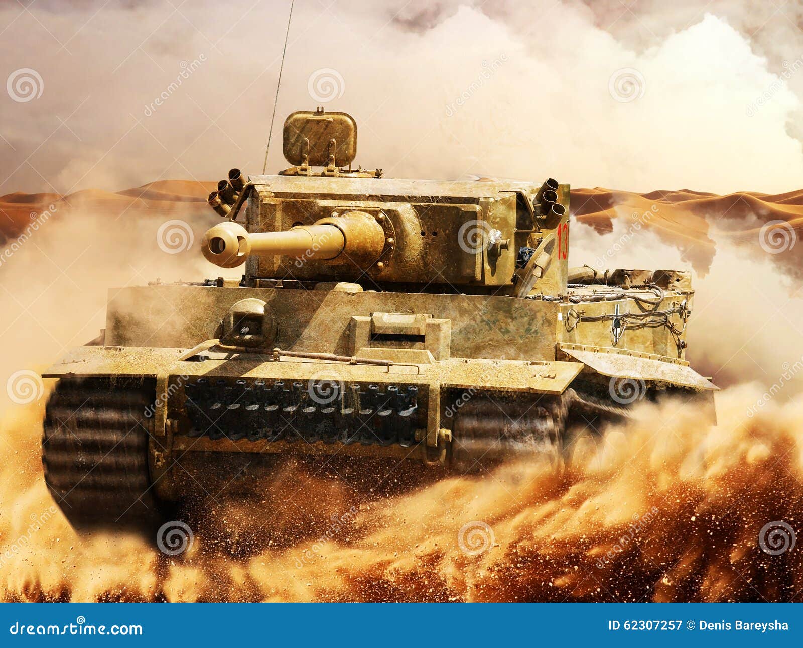German Tiger Moves in the Desert Stock Illustration - Illustration of ...