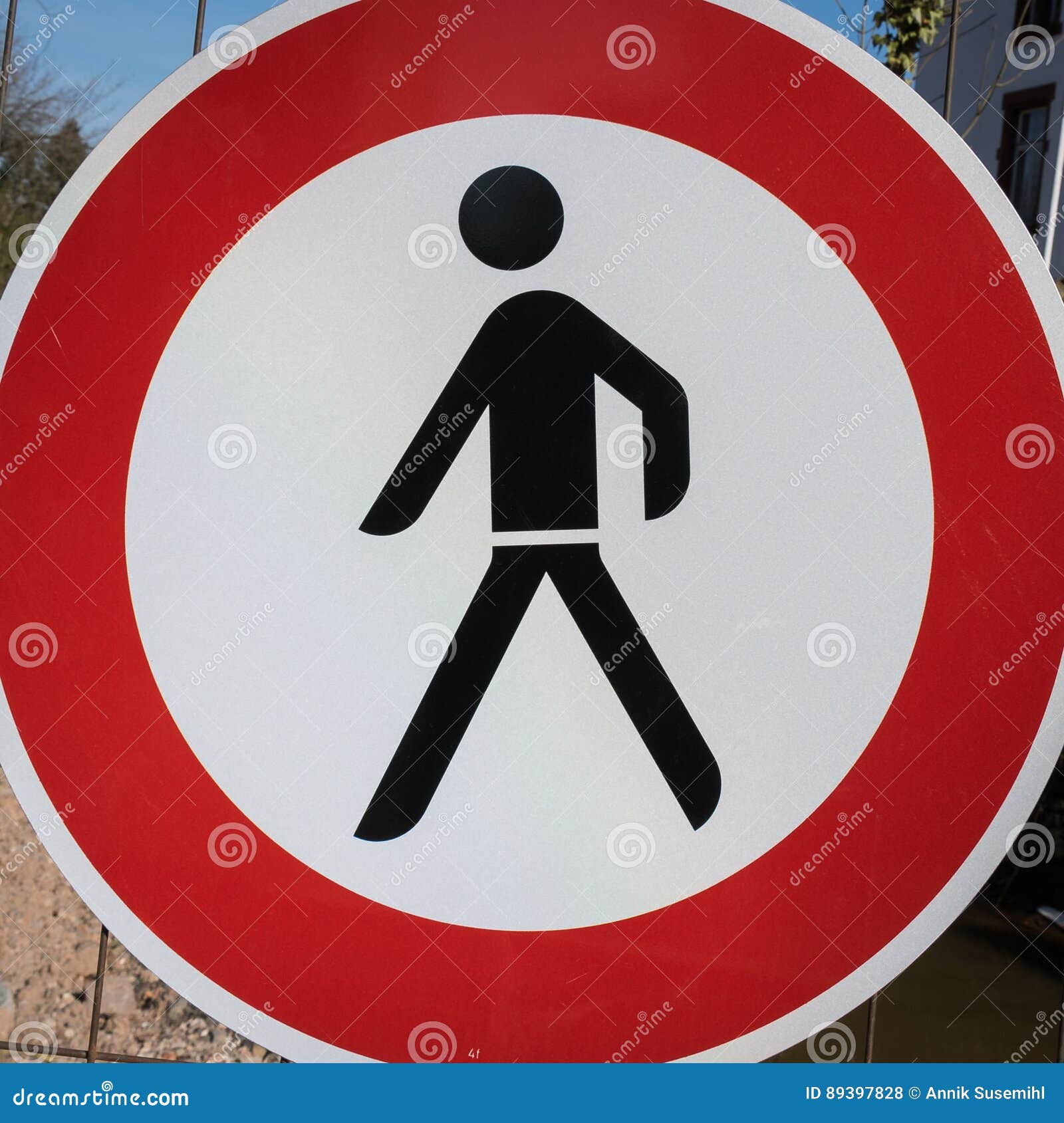 German Traffic Sign Pedestrian Area Stock Photo - Image of warning ...