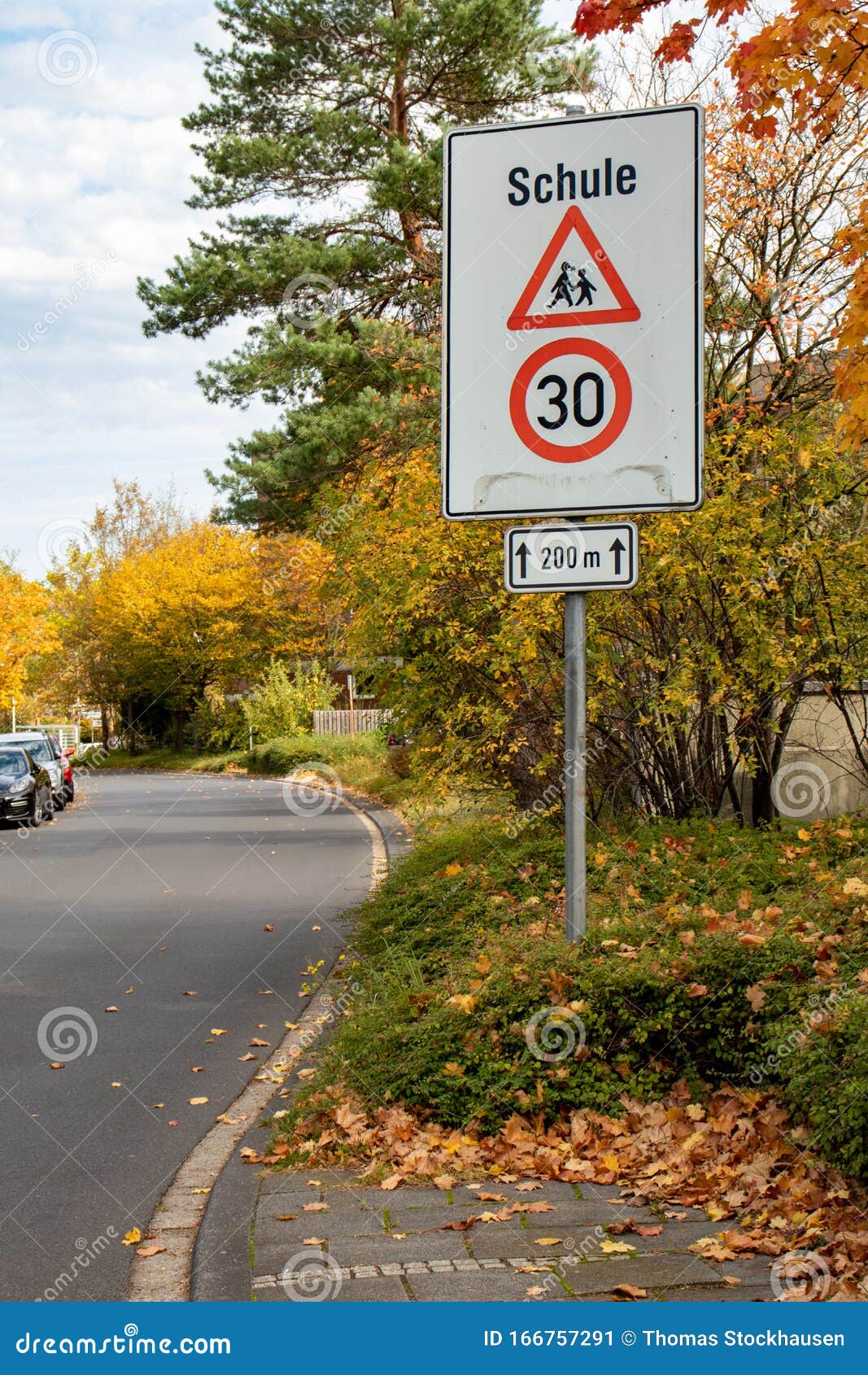 German Traffic Sign Speedlimit 30 and Caution School Stock Image ...