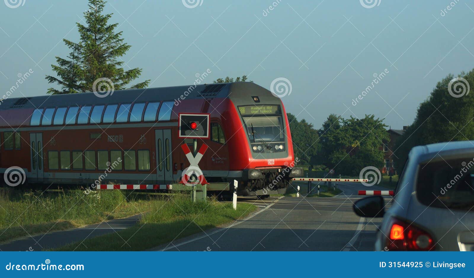 German Train and a Car at Railroad Crossing Editorial Image - Image of ...