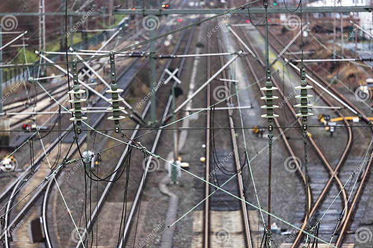 German Train High Voltage Grid Stock Photo - Image of cable, tracks ...