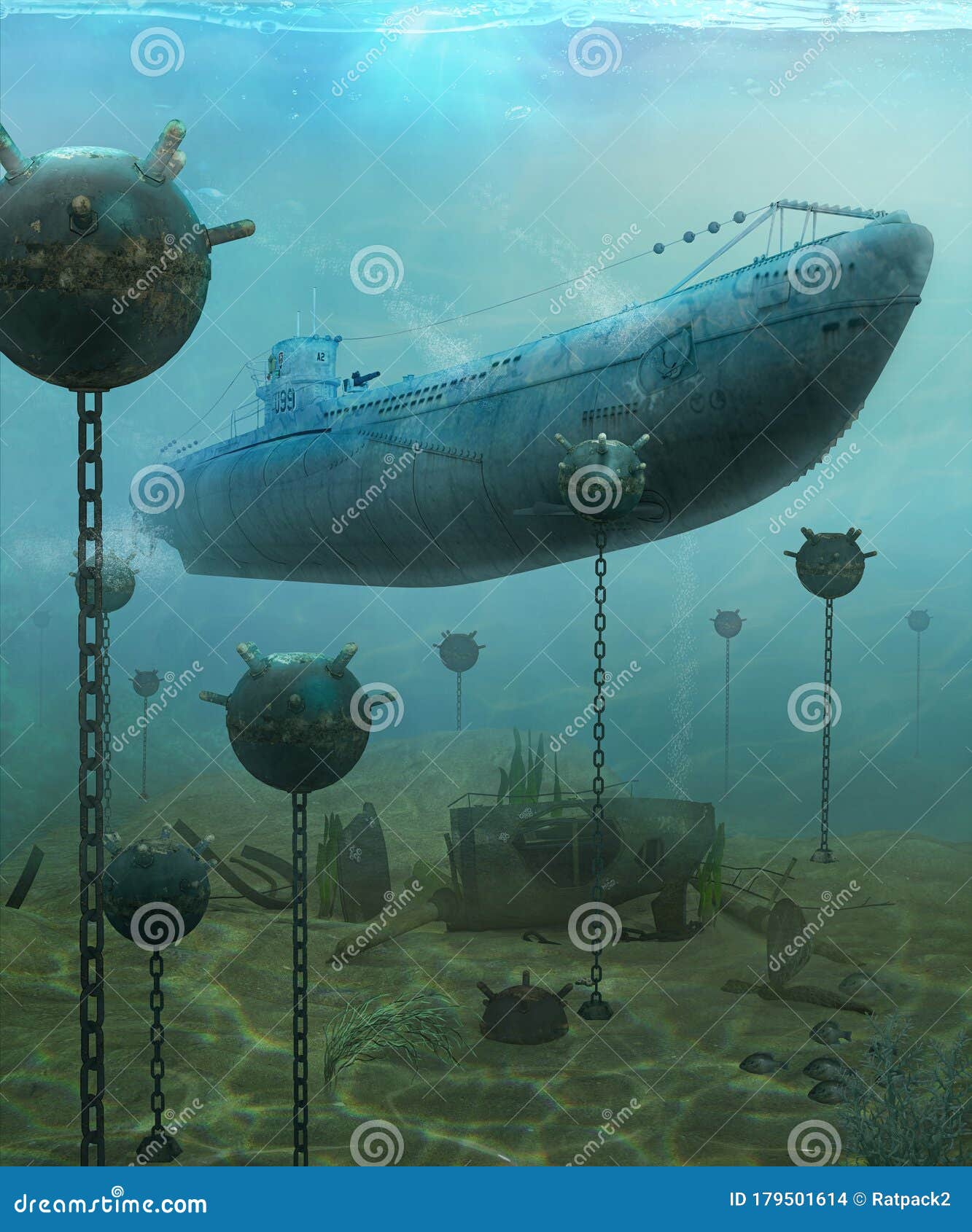 German U-Boat in an Underwater Minefield Stock Illustration ... German U-Boat in an Underwater Minefield Stock Illustration ...