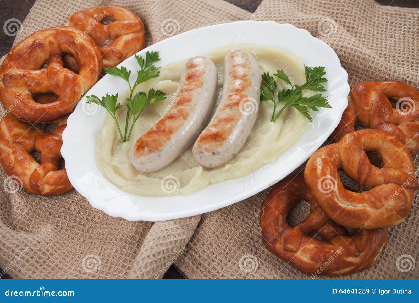 German White Sausage with Mashed Potato Stock Image - Image of white ...