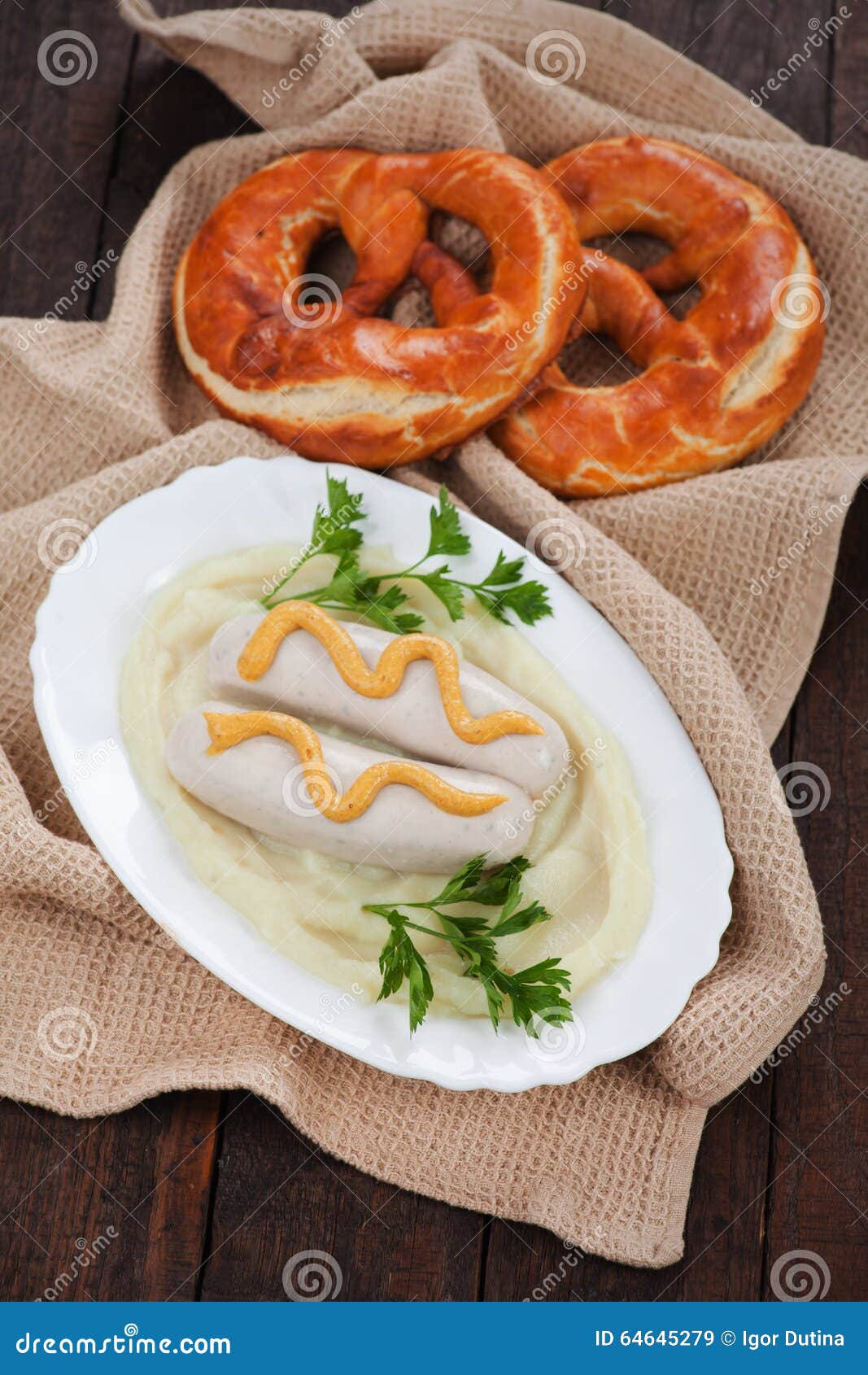 German White Sausage with Mashed Potato Stock Image - Image of sausage ...