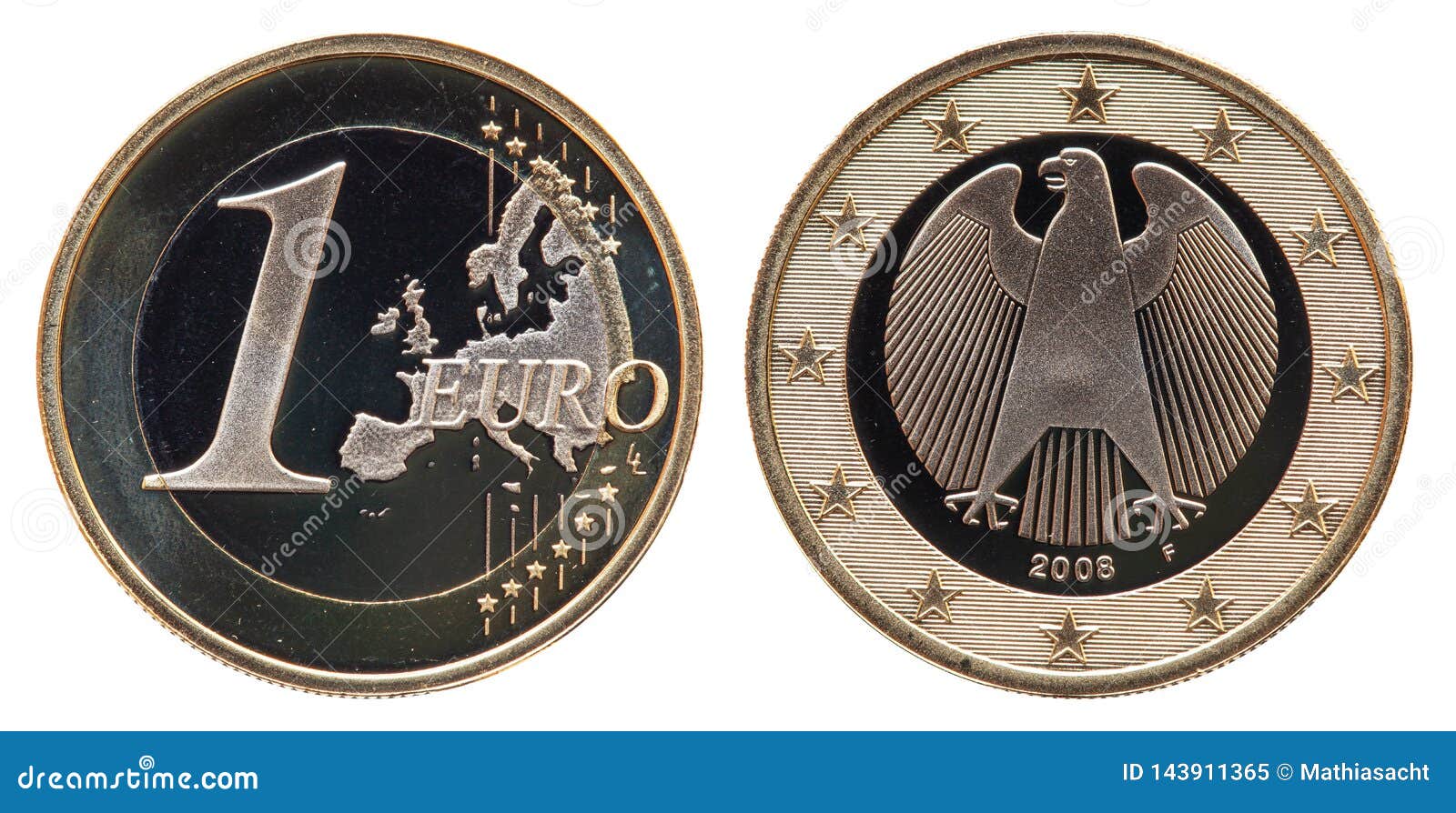Germany coin 1 Euro 2008 stock image. Image of europe - 143911365