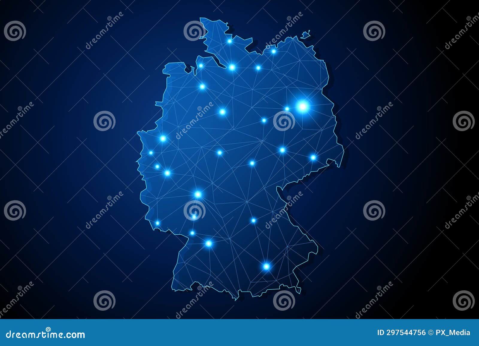 Germany - Country Shape with Lines Connecting Major Cities Stock ...