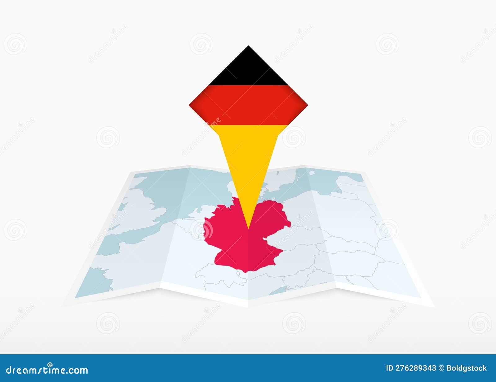 Germany is Depicted on a Folded Paper Map and Pinned Location Marker ...