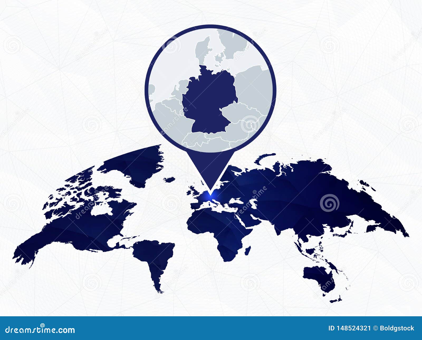 Germany Detailed Map Highlighted on Blue Rounded World Map Stock Vector ...
