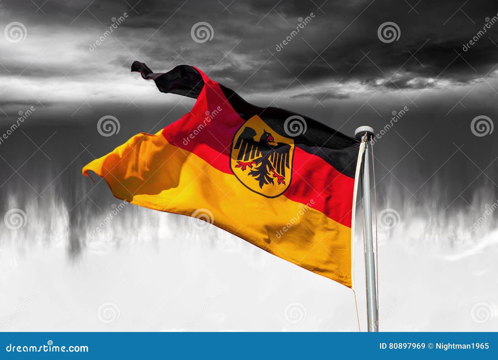 Germany Flag on Dramatic Sky Stock Image - Image of downpour, dark ...