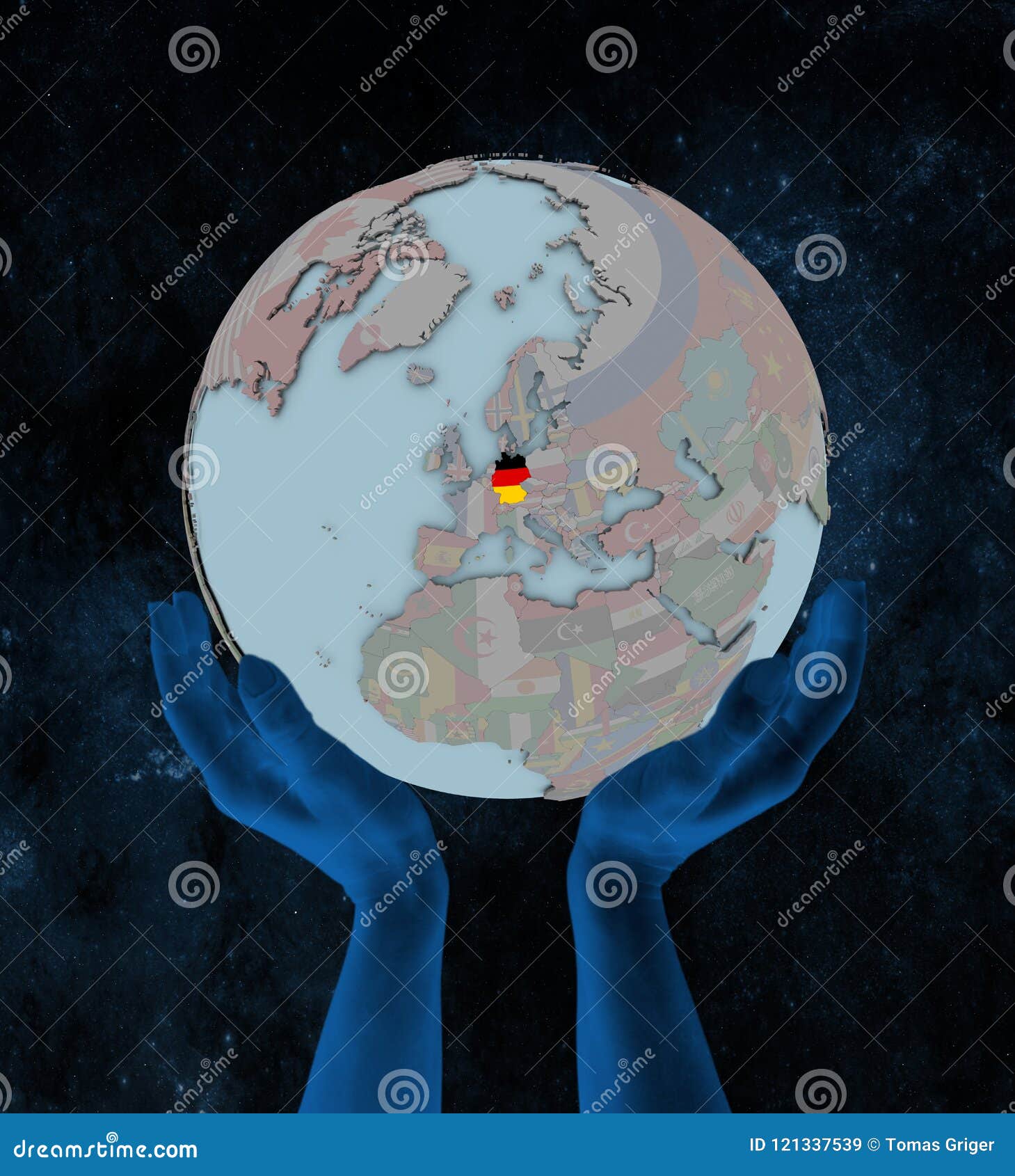 Germany on Political Globe in Hands Stock Illustration - Illustration ...